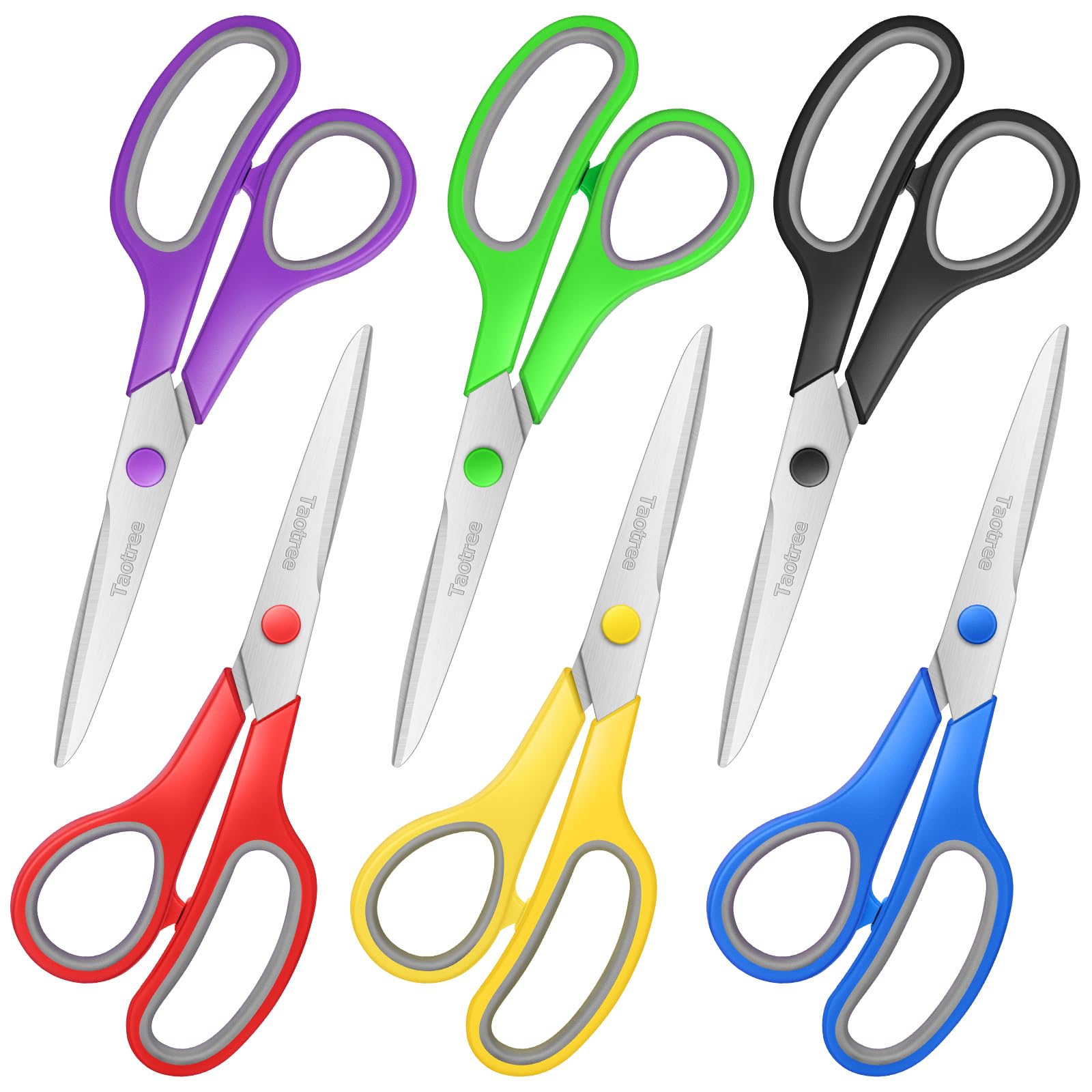 Scissors Bulk of 6-Pack, Taotree 8" Scissors All Purpose Comfort Grip Sharp Scissor for Office School Supplies, Classroom Student Teacher Craft Sewing Fabric Scissor, Paper Cutter, Scrapbook Supplies