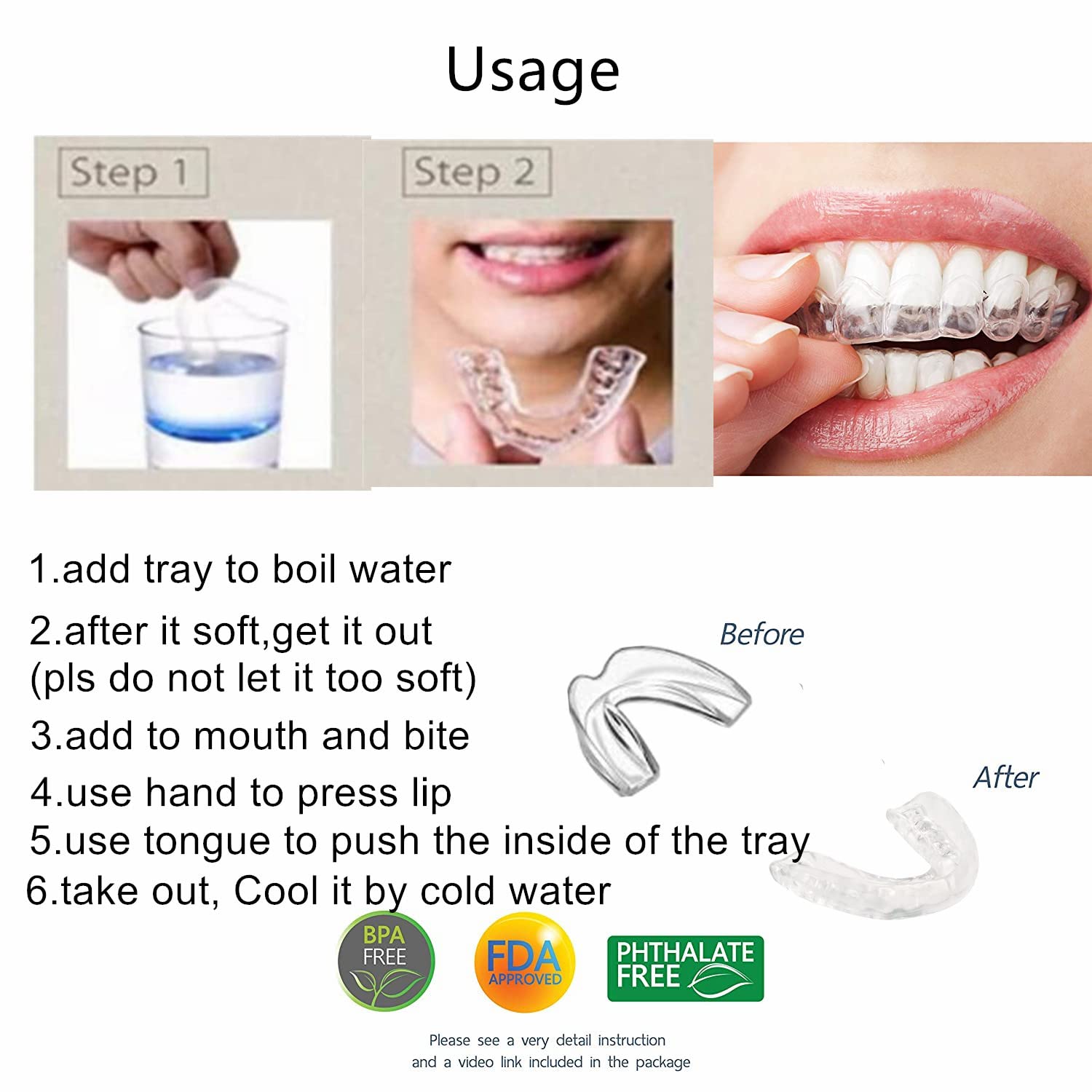 Pack of 4 Custom Mouth Night Guard for Teeth Grinding Clenching Bruxism, Sport Athletic, Whitening Tray, Including Magnetic Mirror Box (Black)