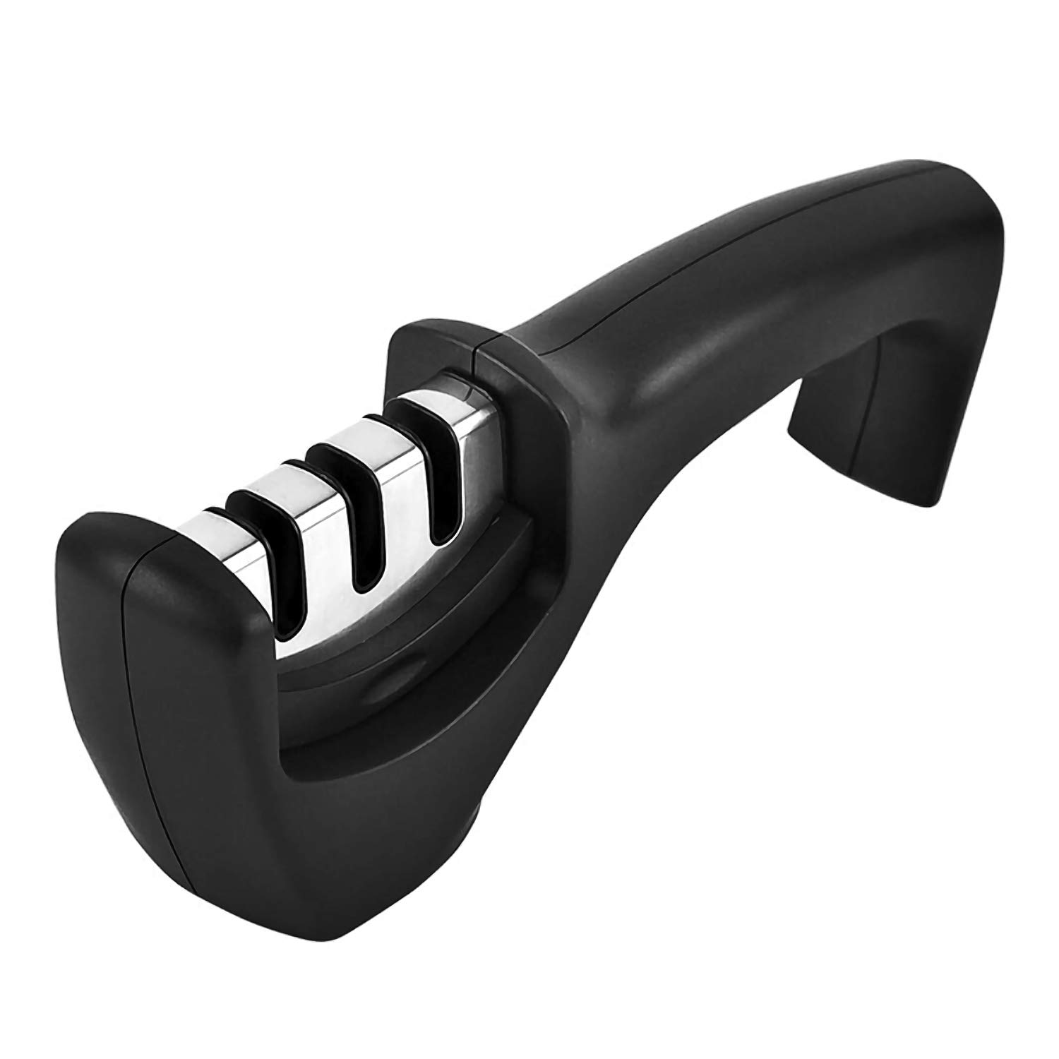 Kitchen Knife Sharpener, Yeebline Easy Manual Knife Sharpening with Professional Kitchen Chef 3 Slot Design to Restore Your Dull Knife for A Sharp Edge (Black)