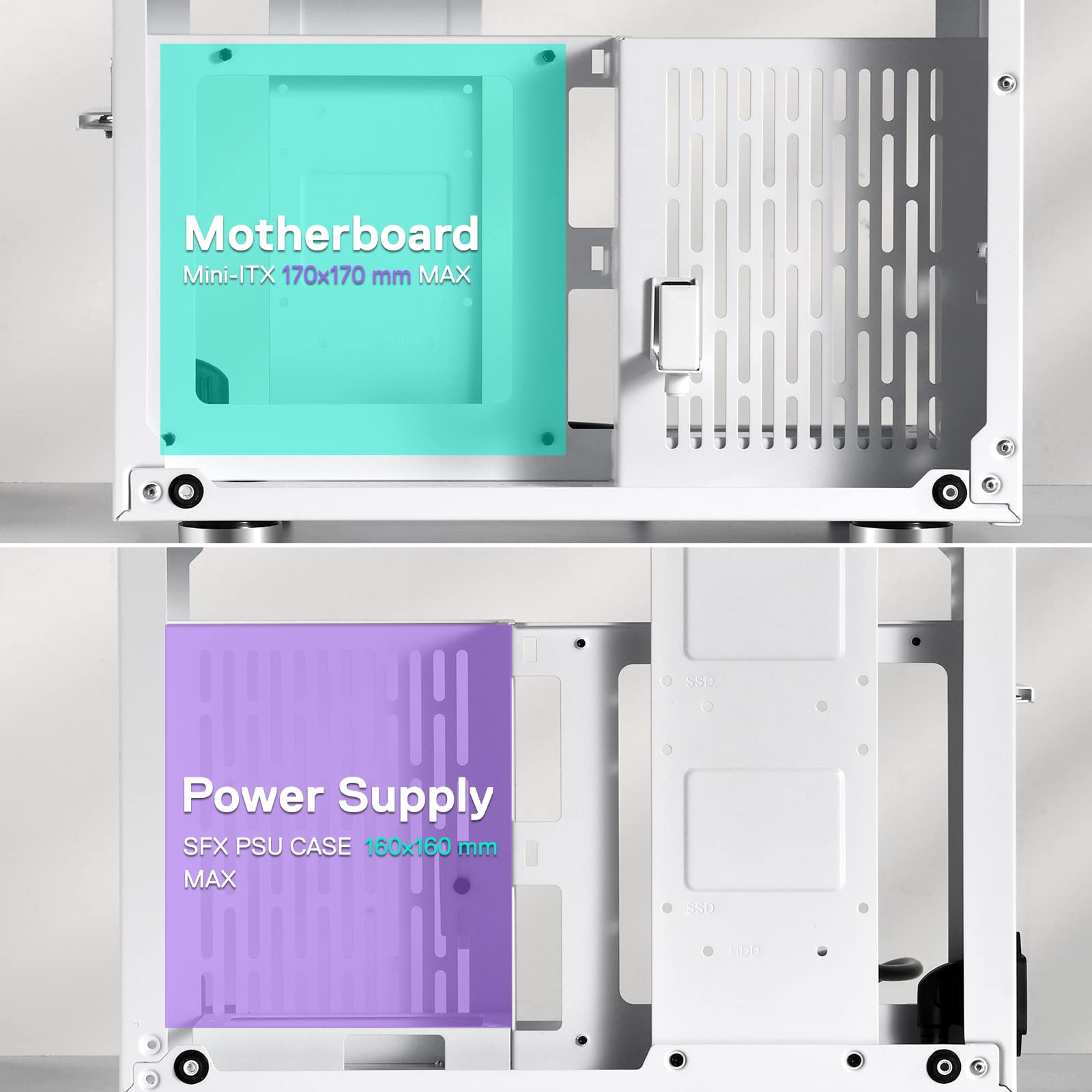 Redragon EB211 Mini-ITX Gaming PC Case, Small Form Factor Computer Chassis w/Vented Honeycomb Acrylic Transparent Panels, Triple-Slot GPU and 360 Degree Accessibility, White