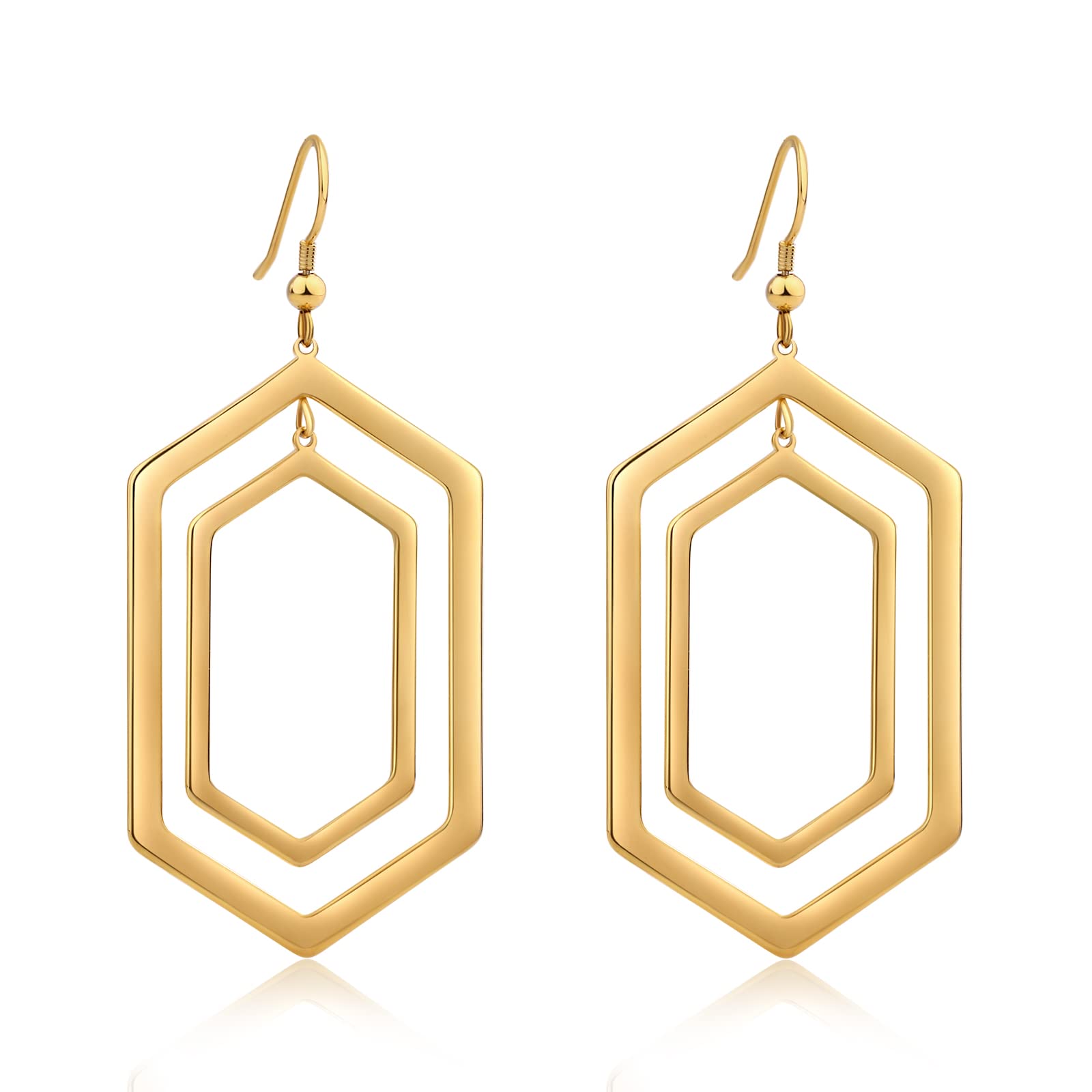 MORAOWA Gold Geometric Dangle Earrings for Women 14K Gold Plated Boho Hexagon Statement Drop Earrings Trendy 925 Sterling Silver Post Hypoallergenic Lightweight