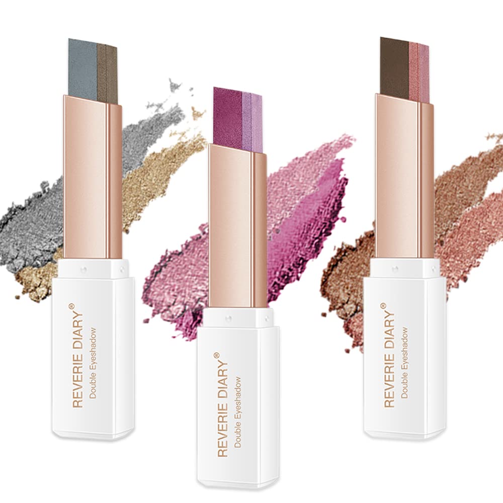 REVERIE DIARY 3PCS Eyeshadow Stick and Eyeliner Pen Two Colors In One Swipe for 3 Seconds Eye Makeup, Waterproof and Long Lasting Eye Shadow Pencil, Hypoallergenic Cream Eyeshadow