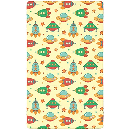 Spaceship Themed Fitted Crib Sheet,Standard Crib Mattress Fitted Sheet Soft and Breathable Bed Sheets-Baby Crib Sheets for Girl or Boy,28“ x52“,Multicolor