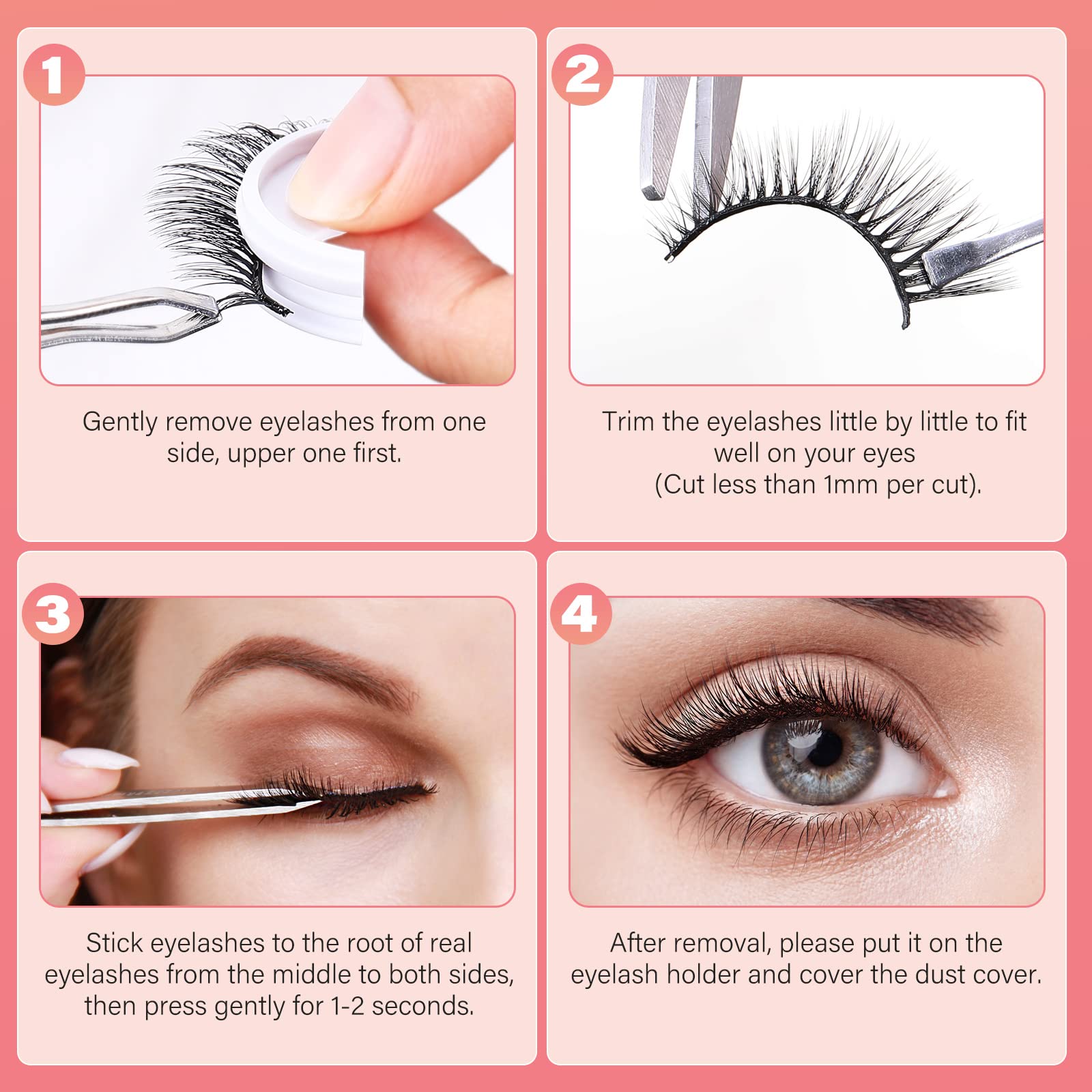 Self Adhesive Eyelashes, Reusable False Eyelashes, Four Styles Waterproof False Eyelashes (4 Pairs)