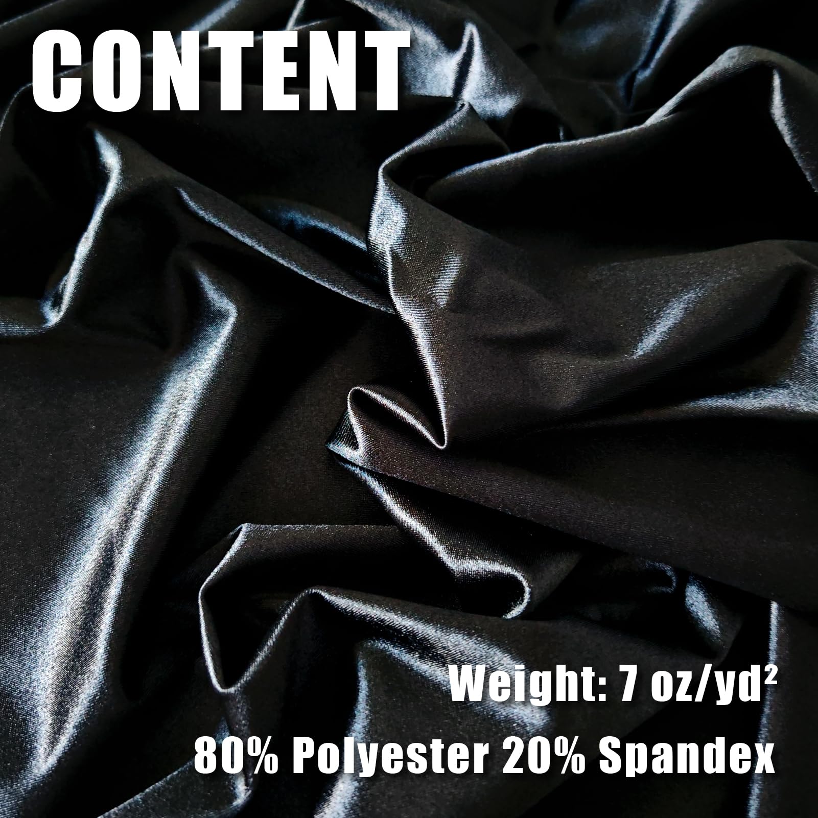 Spandex Fabric by The Yard, Black Stretch Fabric 2 Yards, 60" Inch Wide, Polyester Bridal Solid Silky Satin Fabric for Sewing, Pillow Case, Wedding, Bridal, Costume, DIY Crafting
