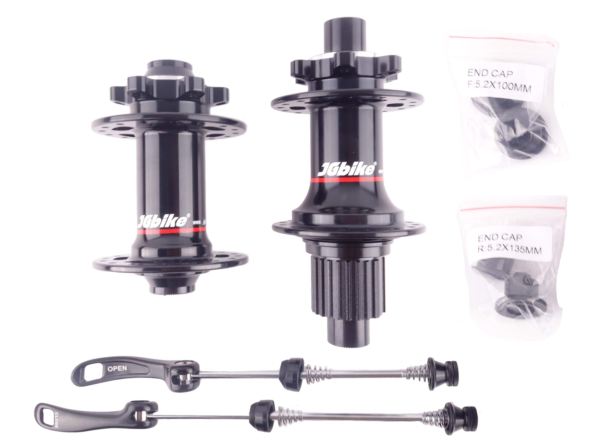 JGbike MTB 32 Hole Quick Release and Axle hubs for 6 Bolts Disc Brake Mountain Bike Bicycle, Front 100mm/Rear 135mm & Front 100mm/Rear 142mm, Including Exchange end caps