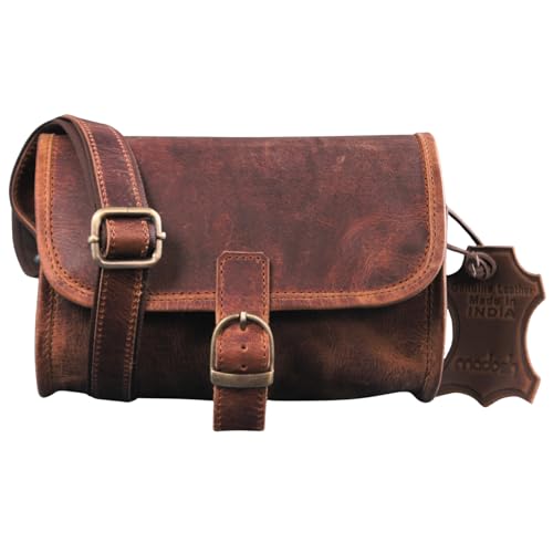 Madosh, Genuine Leather Women's Brown Saddle Crossbody Bag Girls Small Side Purse