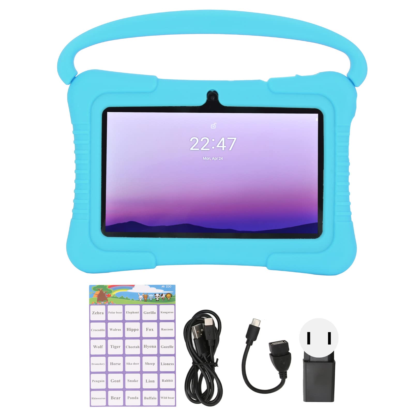 Kids Tablet, 7 inch 2GB 32GB Quad Core Processor Toddler Tablet with Dual Camera, 3D Design Kids Tablets with Protective Cover for Girls and Boys 110‑240V (US Plug)