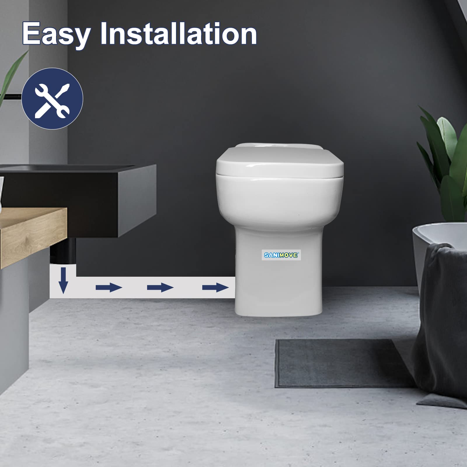 Sanimove 600W Macerating One Piece Toilet,4/5HP Remote Control Macerator Toilet with Pump Built Into the Base,Connect the sink AC110V 0.75/1 GPF with High Efficiency Flush for Small Space,Glossy White