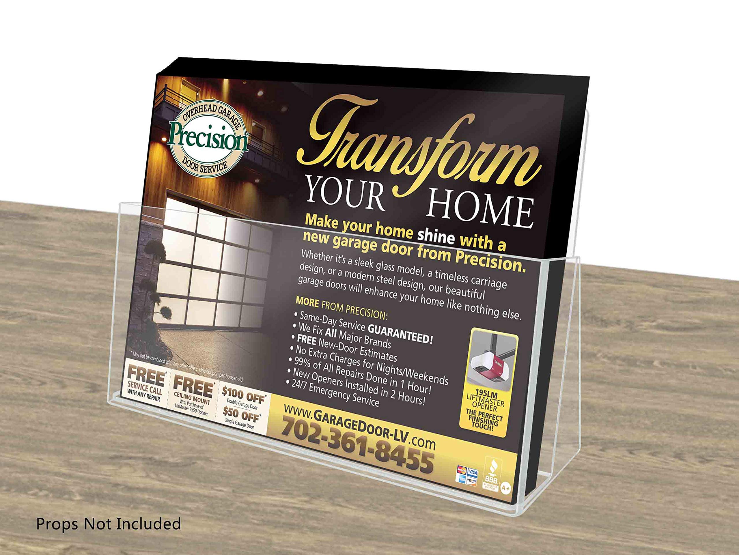 Marketing Holders 2 Pack Brochure Holder 11" Horizontal Counter Display Printed Material Bin Magazines See Through Transparent Caddy for Businesses and Doctors Offices