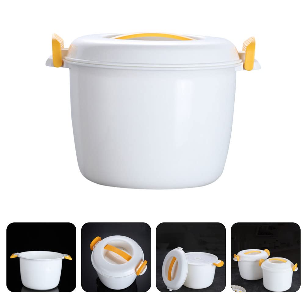 Microwave Rice Cooker Steamer Pasta Cooker Microwave Food Container Fish Vegetable Veggie Steamer Steaming Bowl for Cooking Yellow