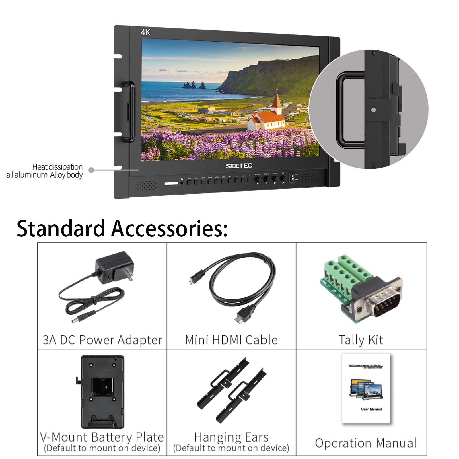 SEETEC P173-9HSD-RM 17.3" Rack Mount Broadcast LCD Monitor with 1920×1080 3G-SDI HDMI AV YPbPr,DVI, Video