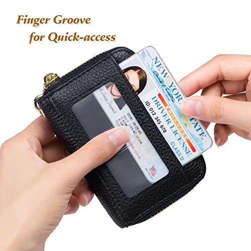 imeetu RFID Credit Card Wallet, Genuine Leather Zipper Card Case Holder with Removable Keychain(Black)