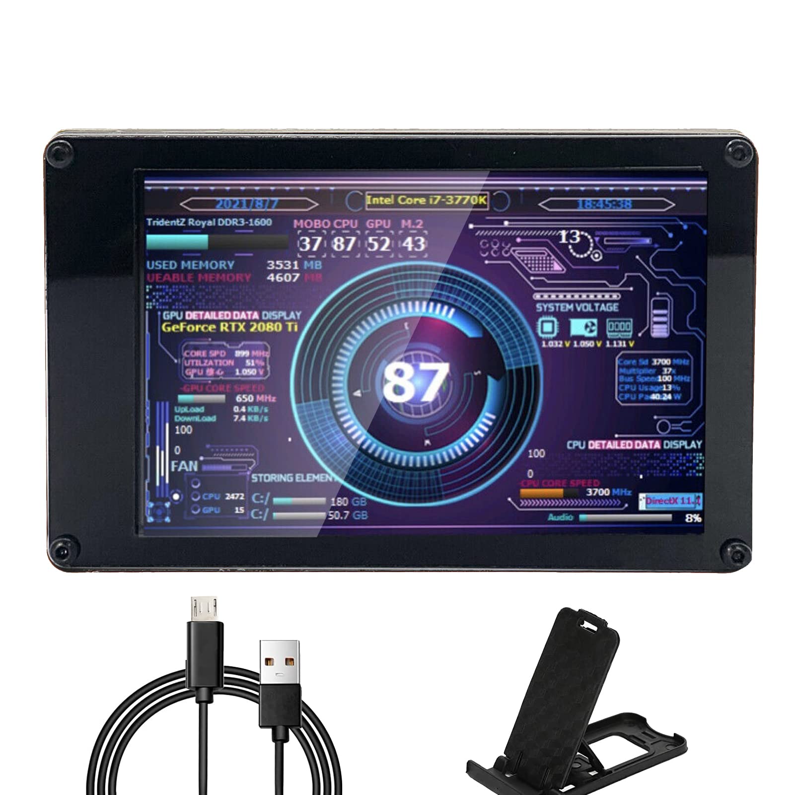 PC CPU Data Monitor, 3.5 Inch IPS USB Mini Screen Computer Sensor Panel Display Temperature Monitor for AIDA64 PC CPU Data Monitor, for RasPi, for Linux, for