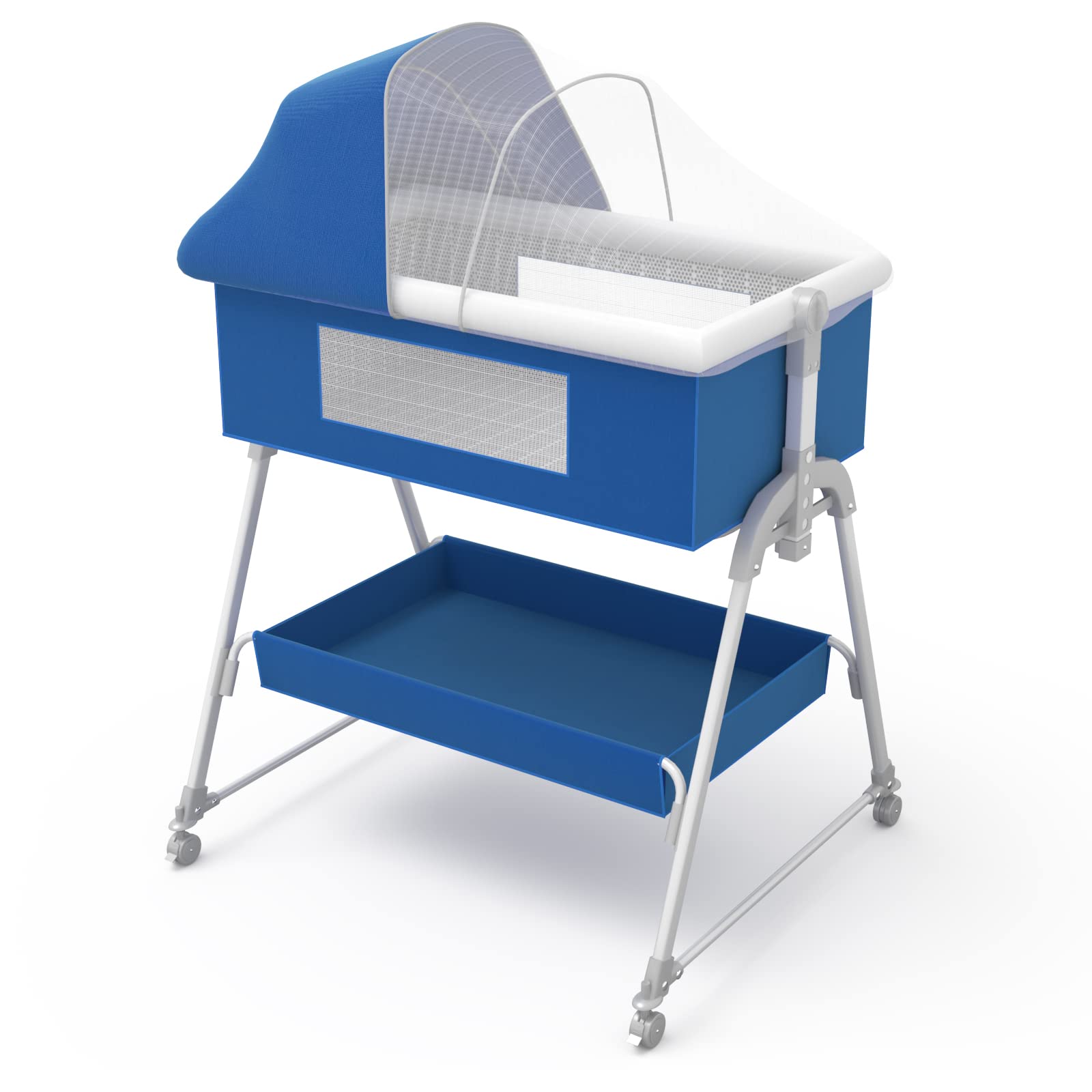 Scxfedor Bedside Bassinet for Baby,Baby Bedside Crib with Storage Basket, Bassinet Bedside Sleeper Adjustable Portable Bed for Infant,Baby Bassinets Bedside Sleeper(Blue)