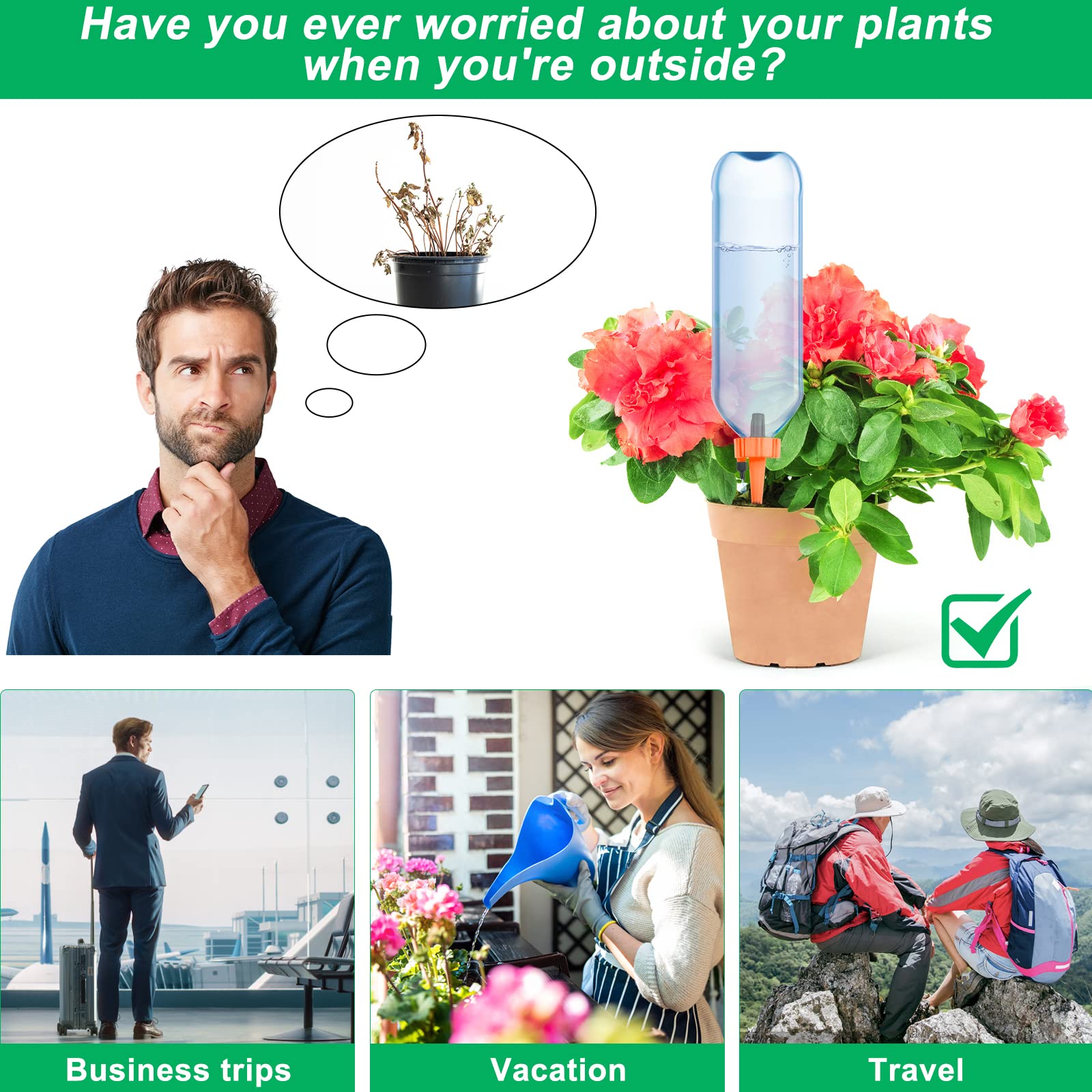 Self Plant Watering Spikes Devices: Adjustable Drip Rate Plant Watering Device with Control Valve, Unattended Automatic Watering System for Potted at Home and Vacation, Suitable for Gardens Plants Indoor & Outdoor (3)