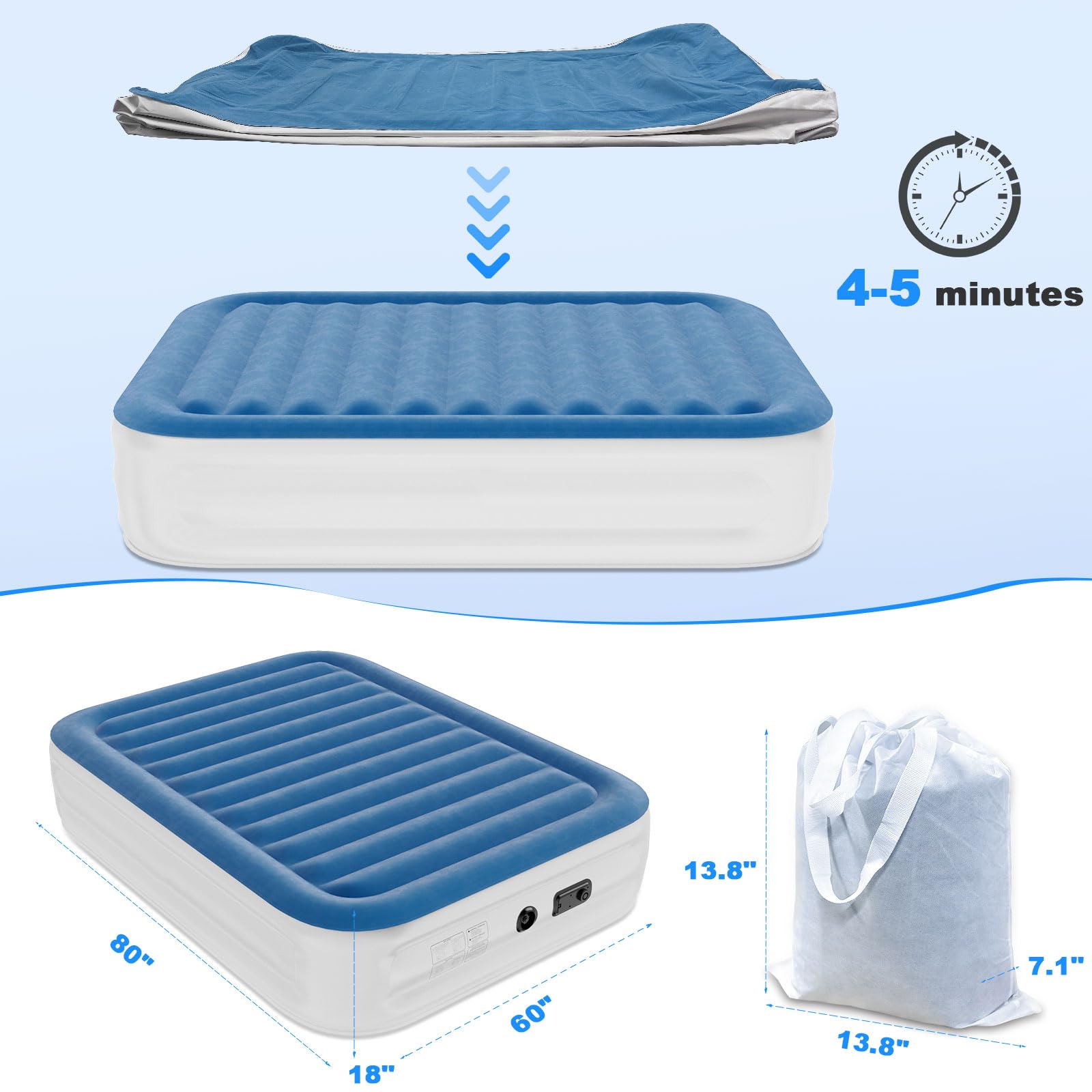 JHUNSWEN Queen Air Mattress - Cozy, Comfortable, Portable, Easy to Clean, Leakproof