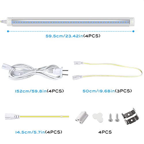 LightingWill LED T8 Integrated Fixture 2FT, 10W, Daylight White 6000~6500K, Linkable LED Shop Light, LED Ceiling Light and Under Cabinet Light, for Cooler, Garage, Warehouse, Clear Cover 4 Pack