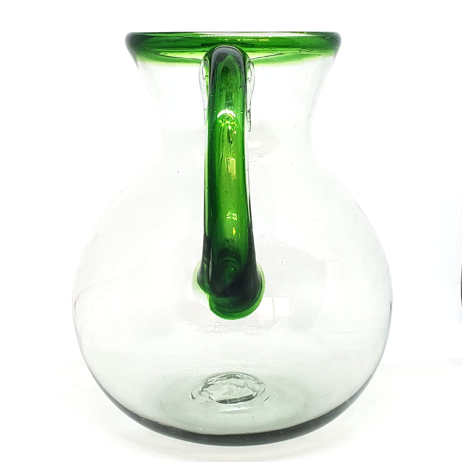 MexHandcraft Emerald Green Rim 120 oz Large Bola Pitcher, Recycled Glass, Lead-free, Toxin-Free (Pitcher)