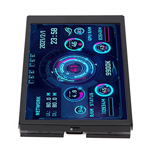 Qinlorgo Computer Temp Monitor, IPS Display Rotatable Dimmable Auto Off 3.5in PC Temperature Display for Home (Black Set)