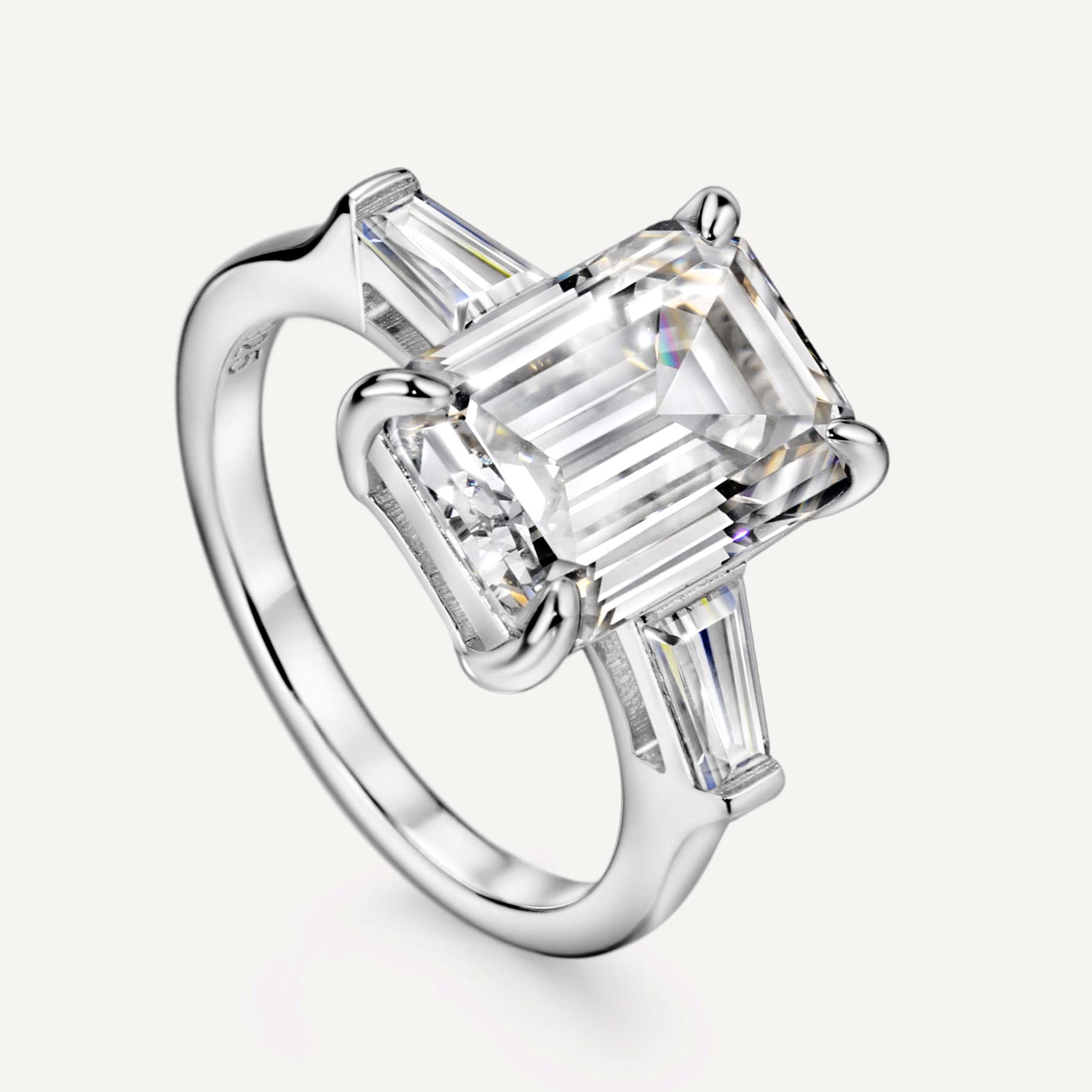 Michooyel 4.0ct Emerald Cut Women's Engagement Ring 3-Stone Simulated Diamond Promise Ring Wedding Ring 925 Sterling Silver