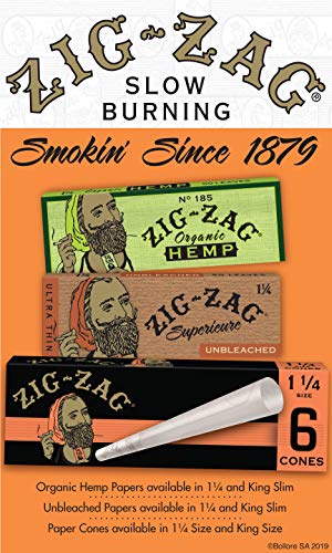 ZIG-ZAG Rolling Papers - Organic Vegan Hemp Rolling Papers - King Size Slim 110mm - Slow and Even Burn - Choose Your Size: 6 or 24 Packs - Unbleached, Additive-Free Papers (6 Packs)