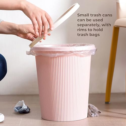 TREVIETDECOR Wicker Trash Can with Lid in Bedroom, Bathroom | Trash Can in Office | Boho Woven Wicker Waste Basket
