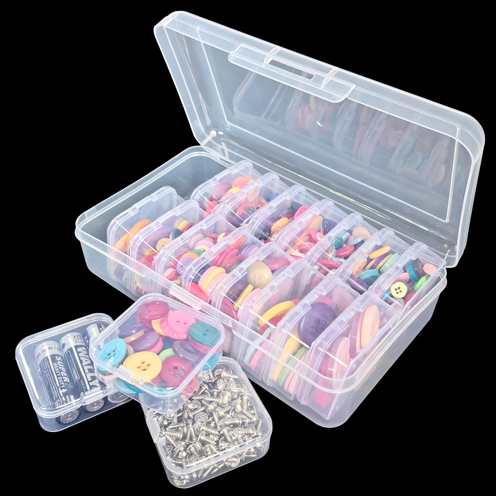 Small Bead Organizers, 19 Pieces Plastic Storage Cases Mini Clear Bead Storage Containers Boxes with Hinged Lid and Large Rectangle Organizing Box