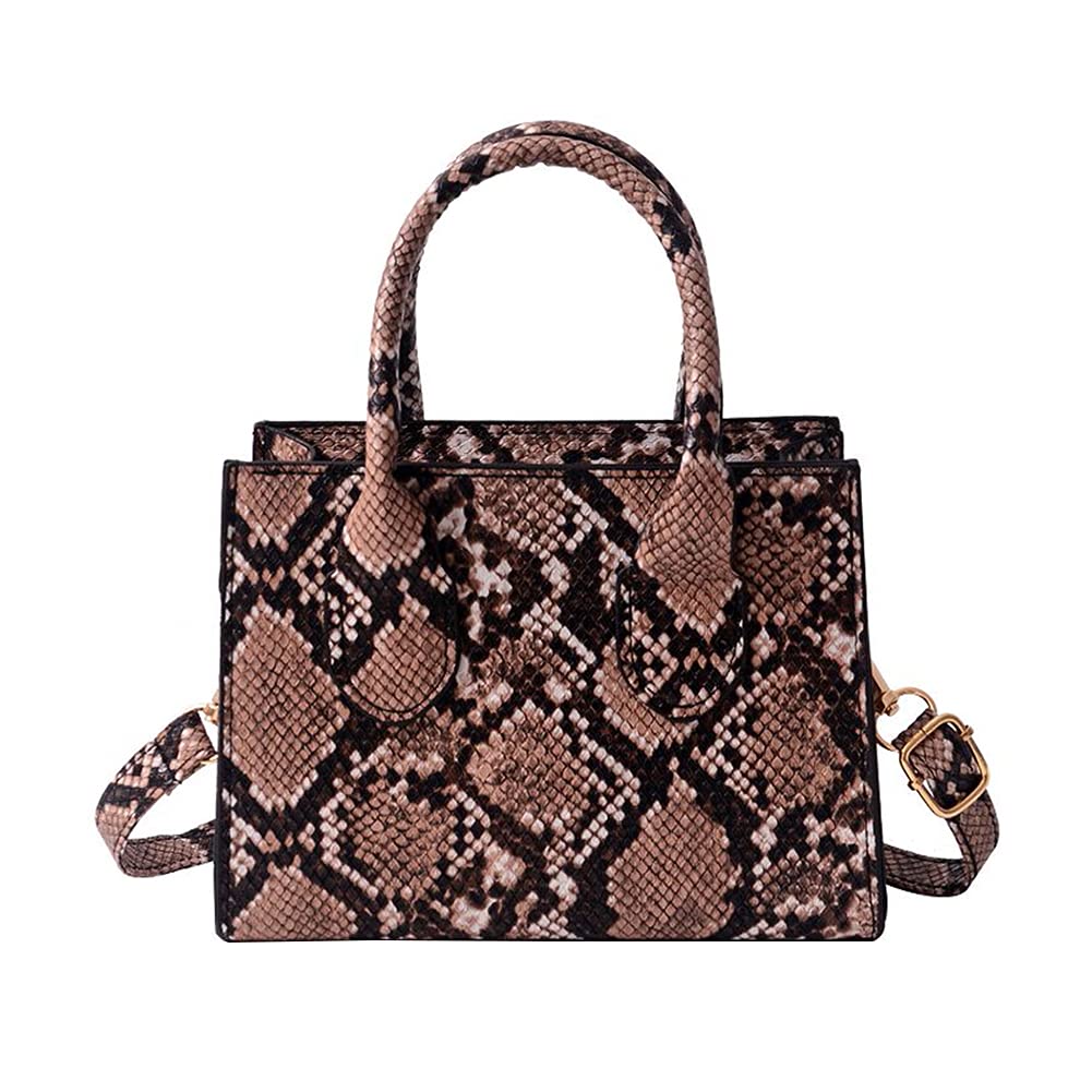 Retro Animal Snake Cow Print Women Messenger Handbag PU Top-Handle Shoulder Bags, Light Brown, 21 x 18 x 5cm