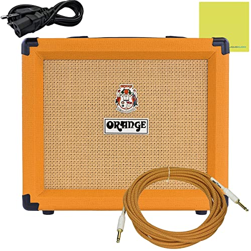 Orange Crush 20 Guitar Combo Amp Bundle w/Pig Hog Woven Instrument Cable, Power Cable and Liquid Audio Polishing Cloth (3 Items)