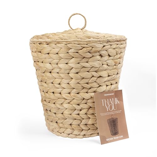 TREVIETDECOR Wicker Trash Can with Lid | Wicker Trash Basket | Wicker Waste Basket for Bathroom, Bedroom, Kitchen, Living Room