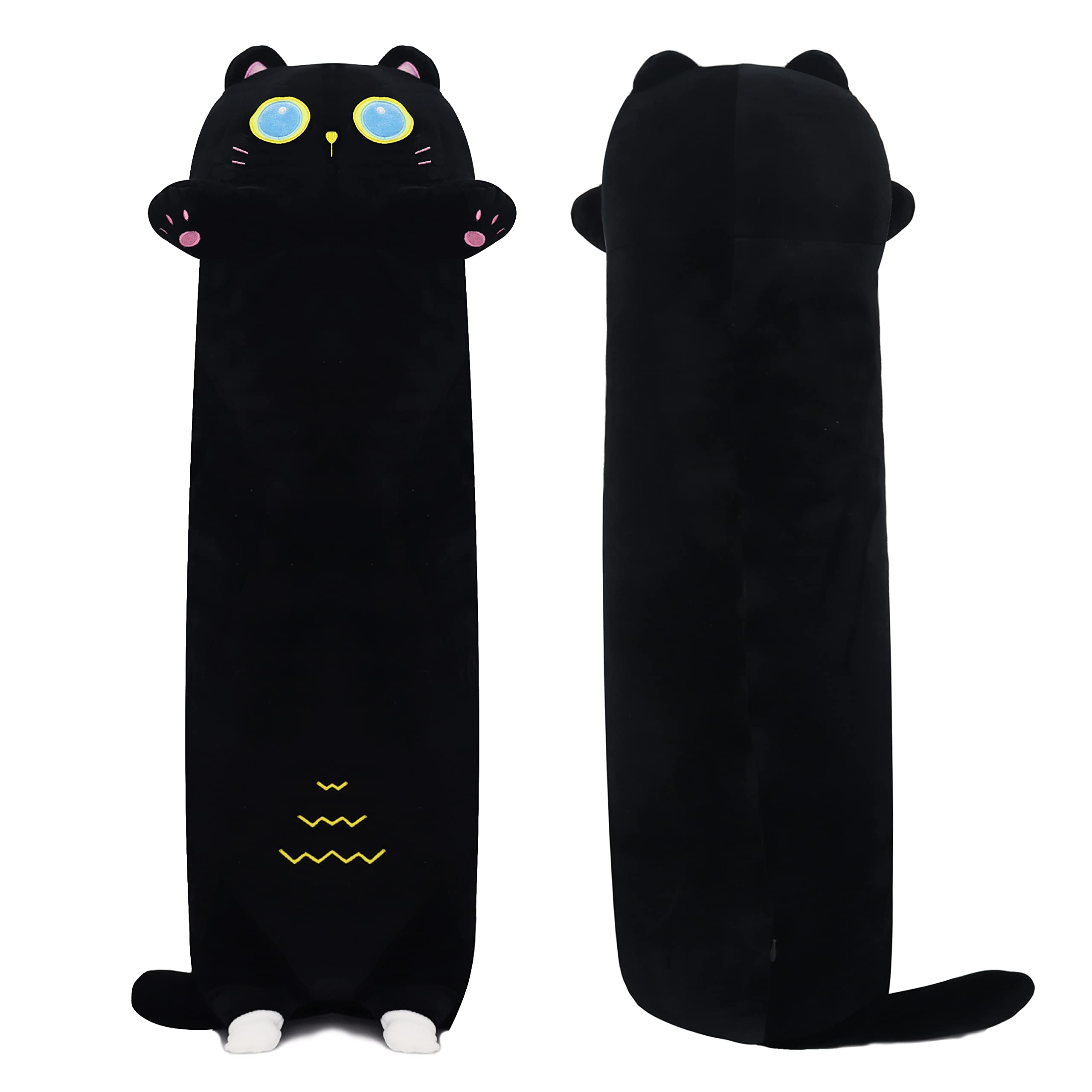 Okedico Cat Plush Long Pillow Black Cat Stuffed Animal Soft Long Sleeping Hugging Throw Pillow Cat Plush Toy Body Pillow Long Kitten Plushie Doll Home Sofa Cushion Decor (Black, 110cm/43inch)