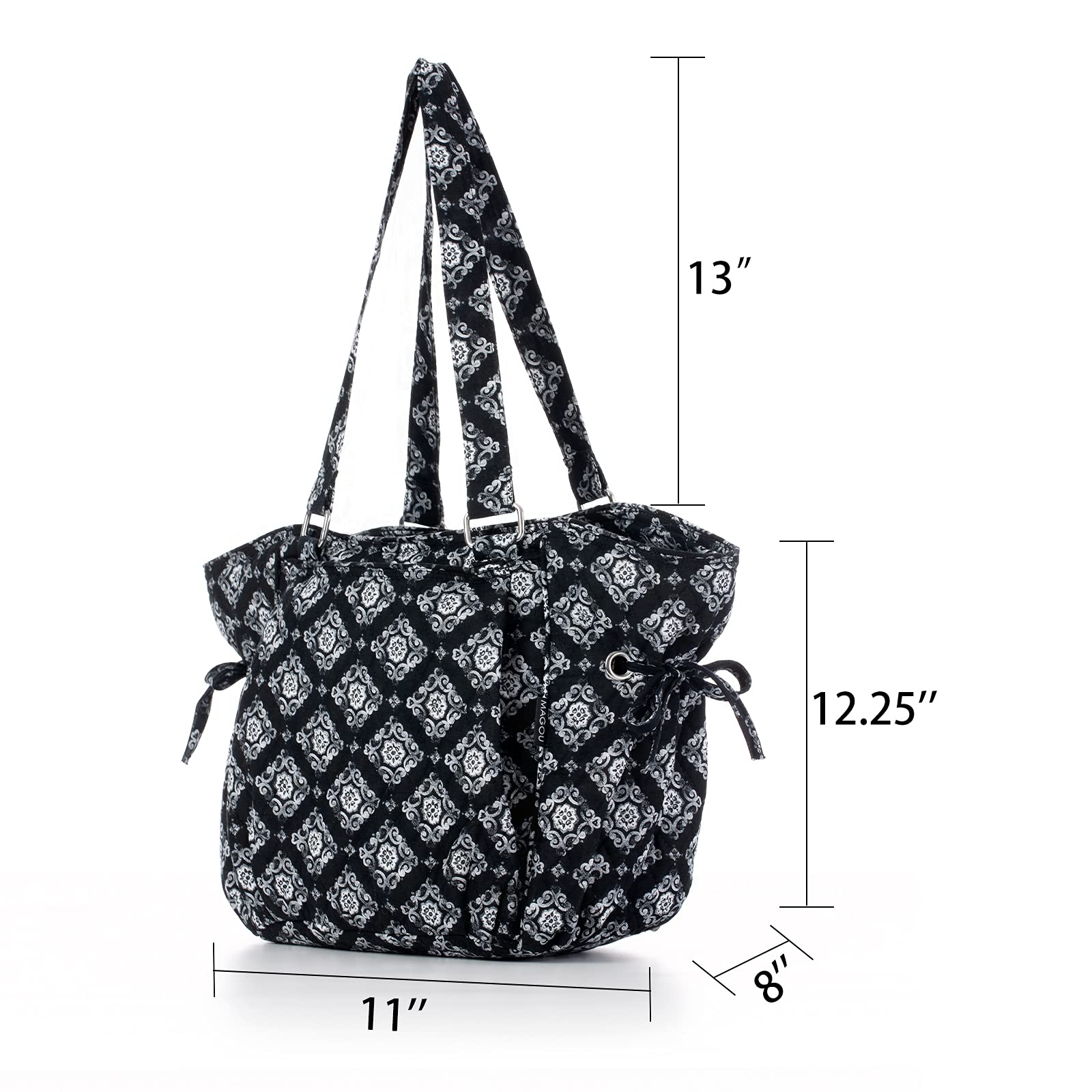 Magou Quilted Tote Bag for Women Signature Cotton Shoulder Bag Lightweight Handbag for Shopping Workout