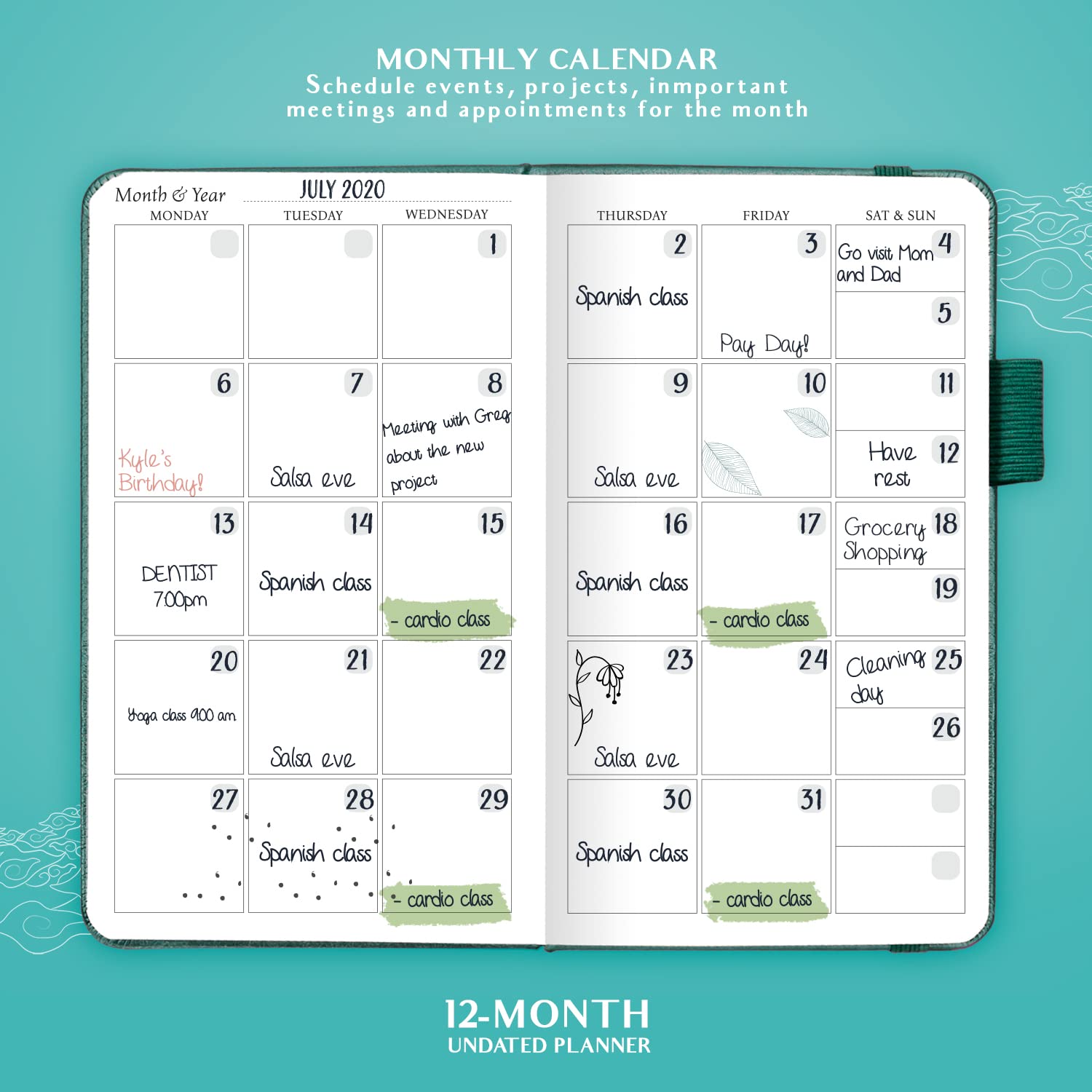 Legend Planner Pocket β Small Undated Monthly & Weekly Goal Journal and Calendar for Productivity, Mini Life Organizer Planner Perfect for Purse, Size: 3.5" x 6.2" Hardcover β Viridian Green