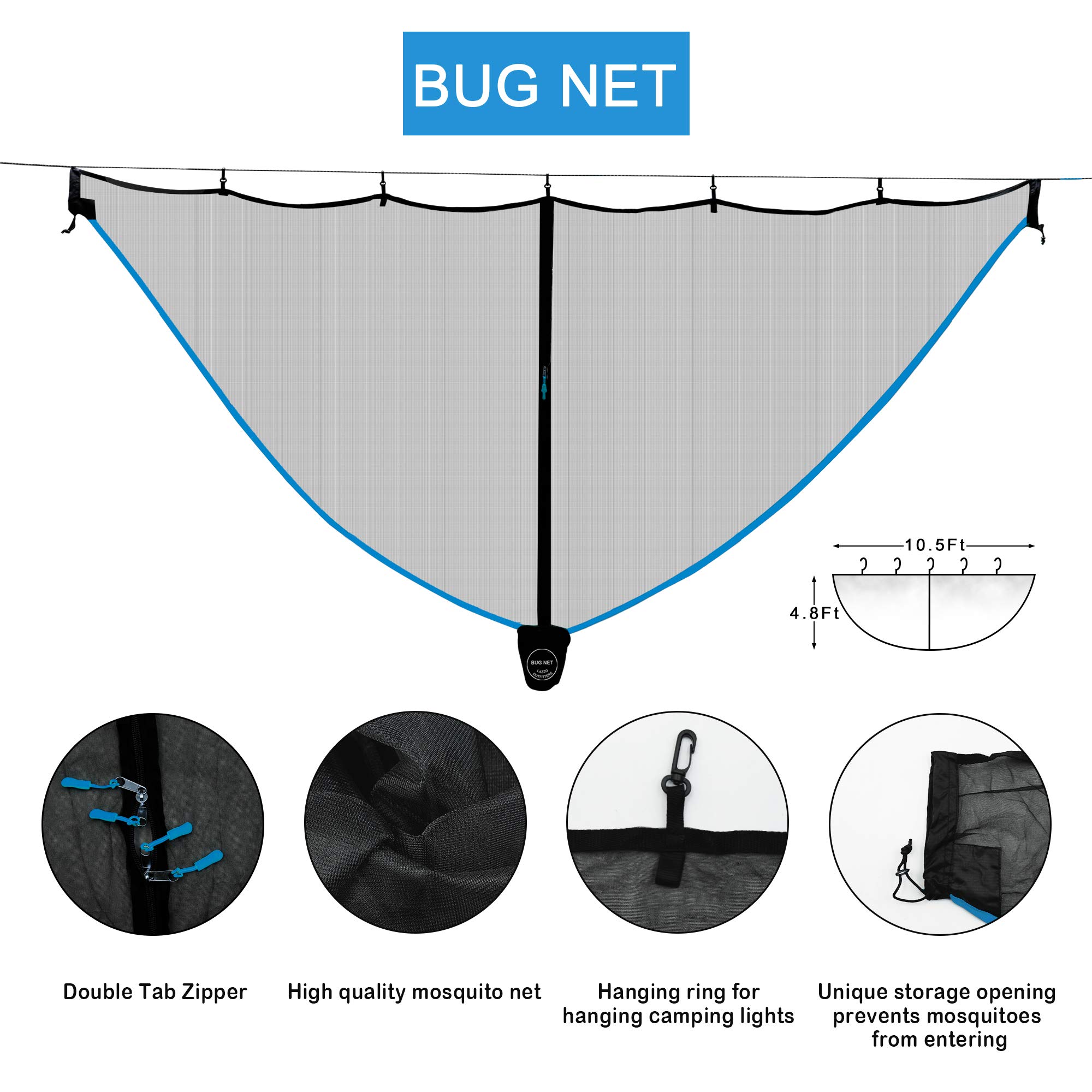 LAZZO Camping Hammock Set All-Inclusive,Single Hammock, Net,Tarp,Suspension,Guyline,Stakes and Backpack,Perfect for Backpacking,Camping,Hiking & Yard (Blue, 9.2)