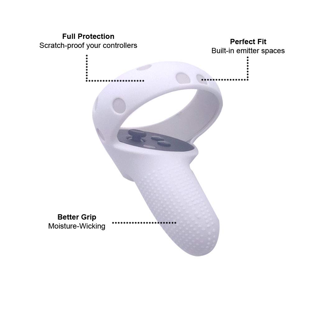 Immersant Controller Grips for Oculus Quest 2, Silicone Grip Covers, Nonslip, 1-Pair of Protective Sleeves, White, VR Accessories for Oculus Quest 2