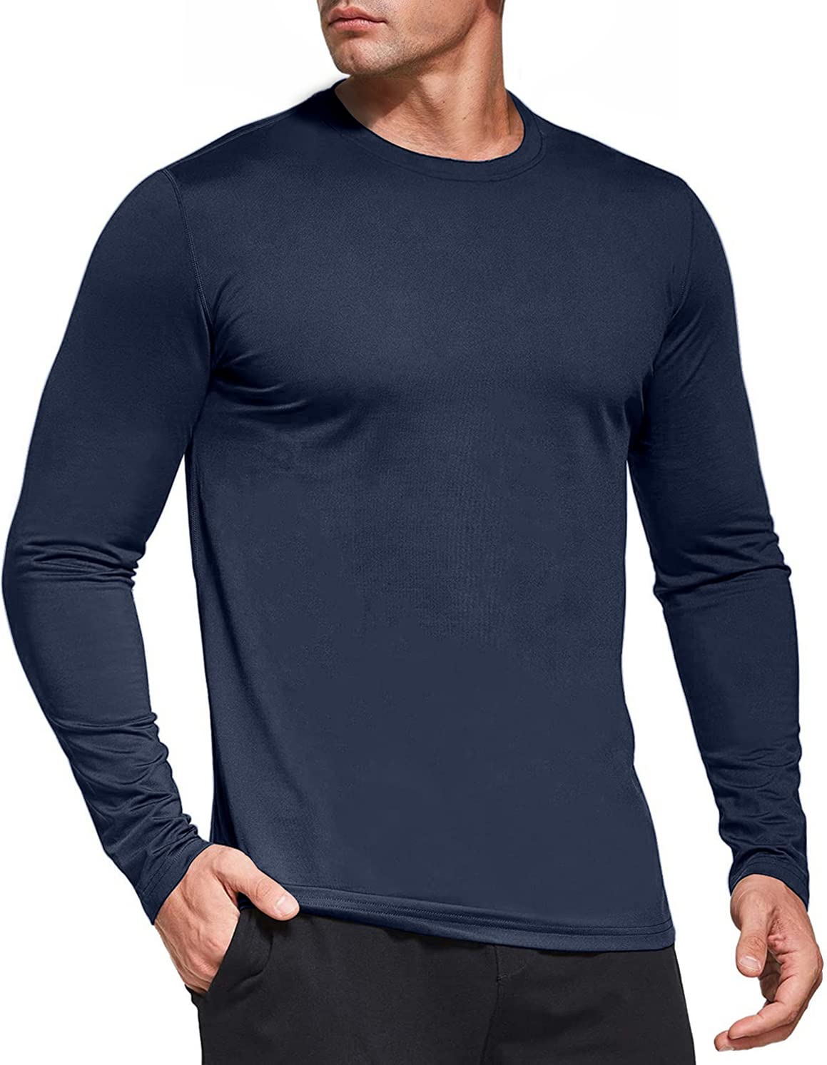 Men's 3 Pack Performance Long Sleeve T-Shirts, UPF 50+ Sun Protection Shirts, Athletic Workout Shirts for Running Fishing Hiking Black/Navy/Red-3P05-S