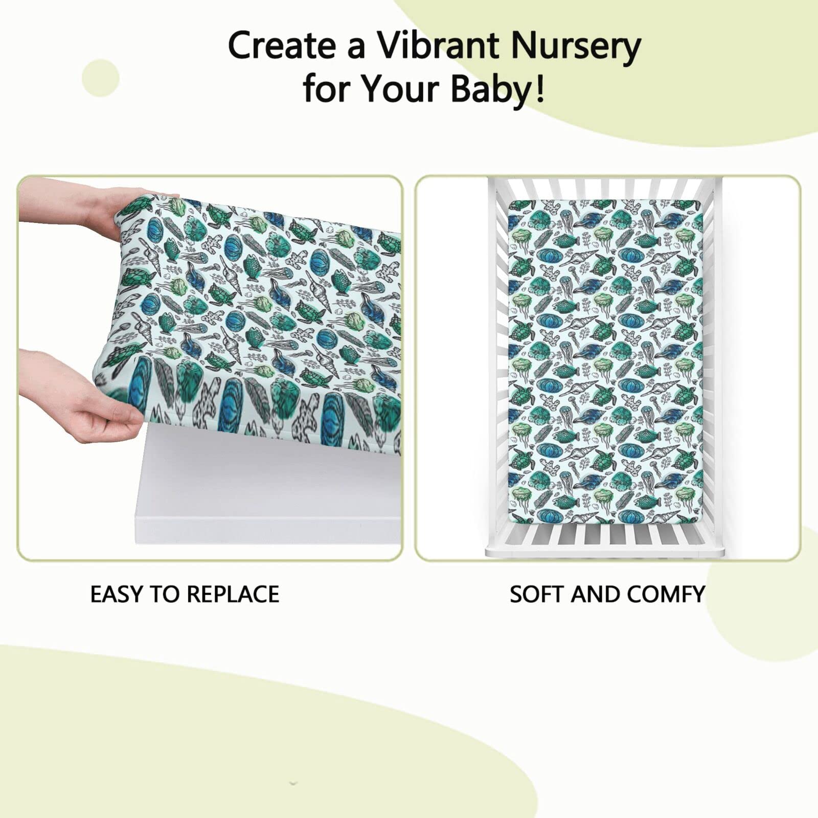 Sea Turtle Themed Fitted Crib Sheet,Standard Crib Mattress Fitted Sheet Soft Toddler Mattress Sheet Fitted-Crib Mattress Sheet or Toddler Bed Sheet,28β x52β,Baby Blue Black Multicolor