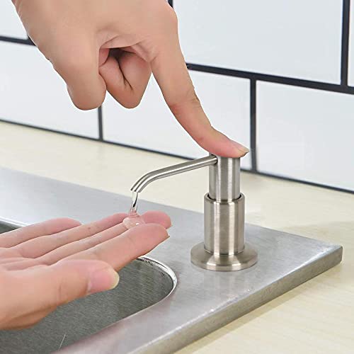 PlumBoss E1000 Built in Soap Dispenser for Kitchen Sink - Multipurpose Stainless Steel Pump with 500mL Bottle for Dish Soap, Hand Lotion, and Hand Sanitizer - Refill from The Top - Brushed Nickel