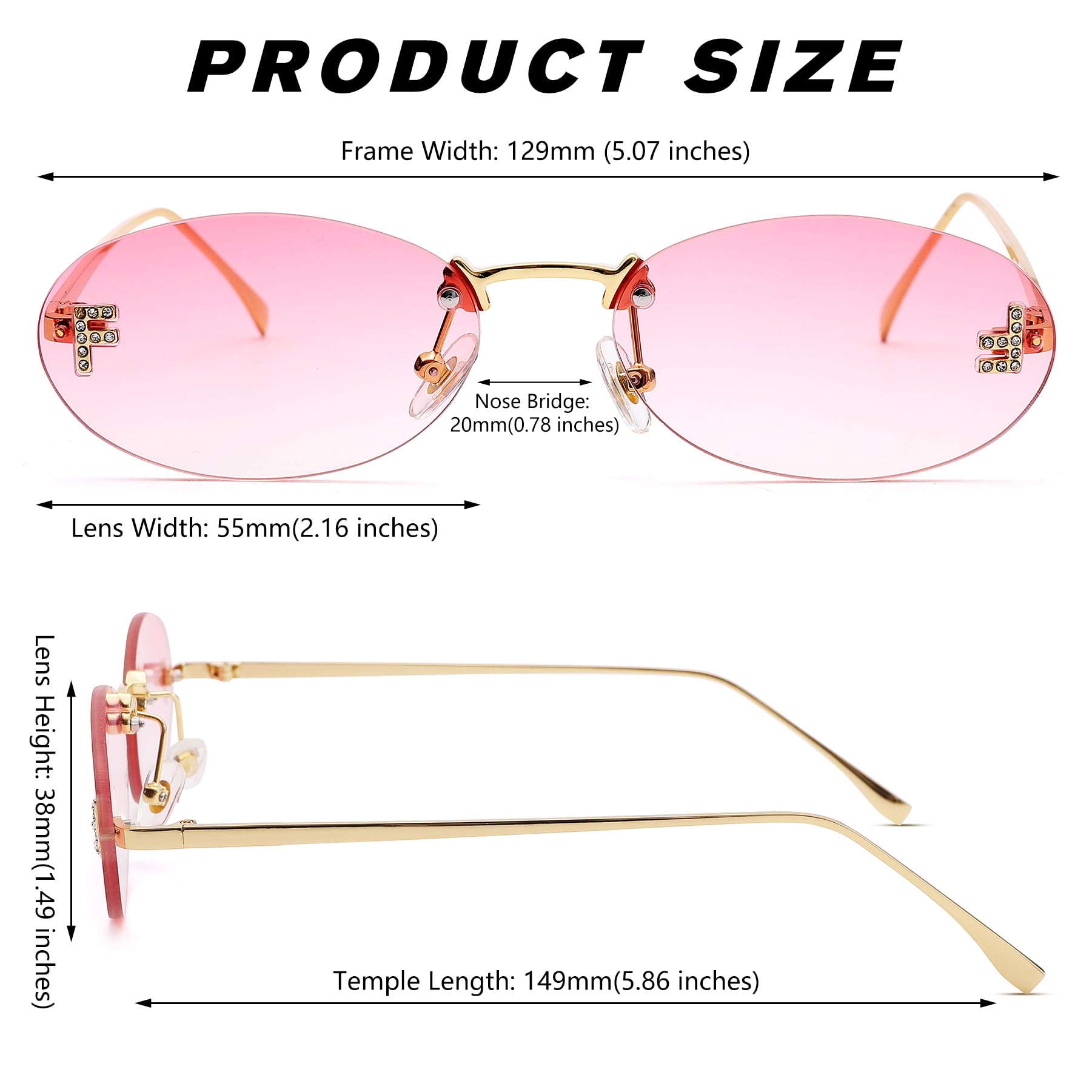 Revemo Rimless Oval Sunglasses for Women Men Vintage Narrow 90s Designer Cool Sun Glasses