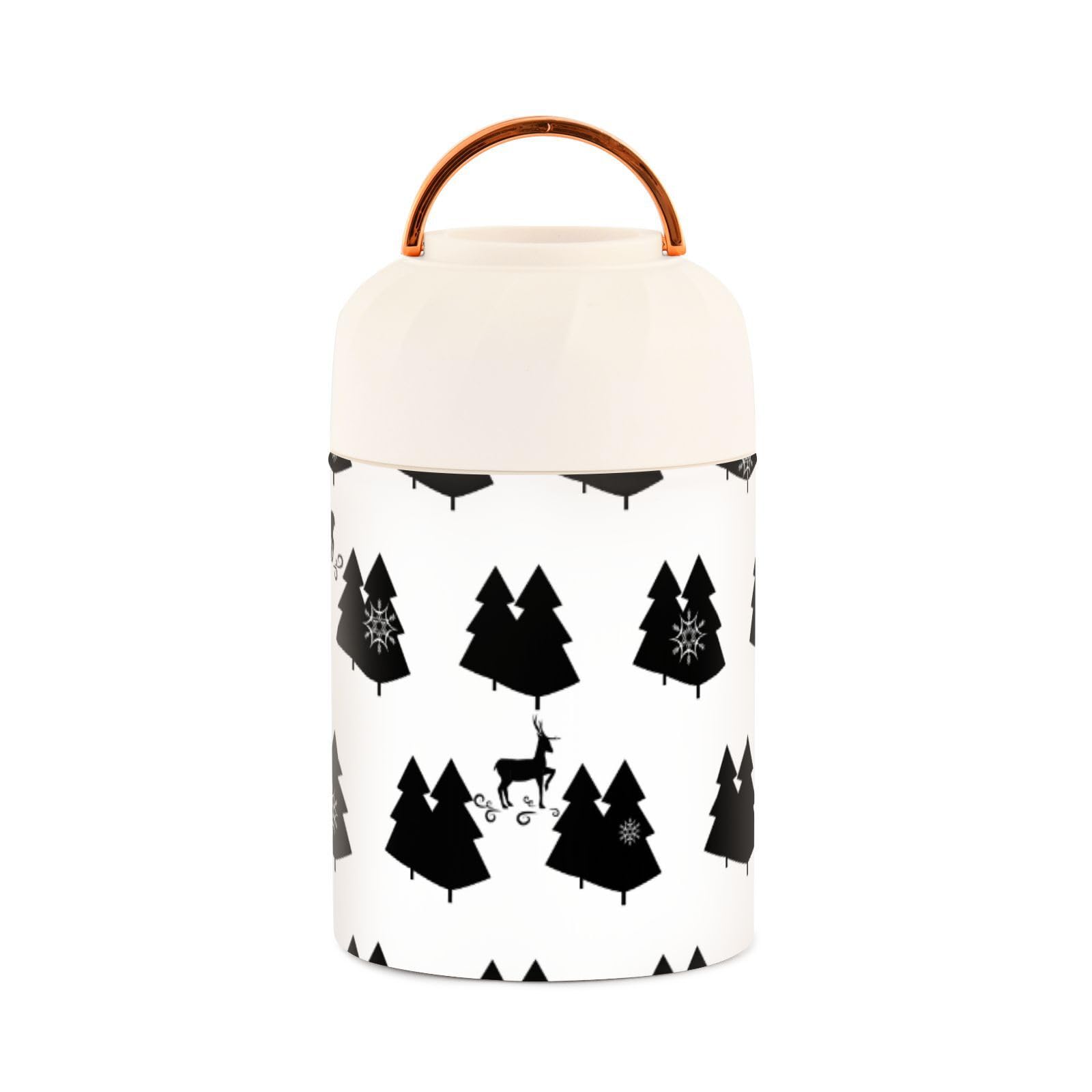 JUNZAN Black Christmas Tree Deer Kids Womens Insulated Food Jar Containers with Spoon 17oz/500ml Containers To Keep Food Hot Stainless Steel Vacuum Food Warmer Thermo Container for Hot/Cold Food