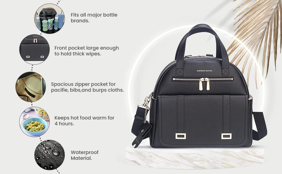 Sheeriah Bloom New and Upgraded Diaper Bag Backpack, Leather Baby Bag Tote Diaper Backpack with Changing Pad, Hand Sanitizer Holder Stroller Hooks, Lightweight Stylish Mommy Bag Daisy Collection