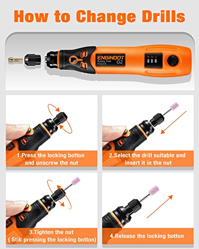 Mini Cordless Rotary Tool kit, ENGiNDOT 3.7V with 32 Accessories, 3-Speed, USB Charging Rotary Tool for Sanding, Polishing, Drilling, Etching,Engraving, DIY Crafts