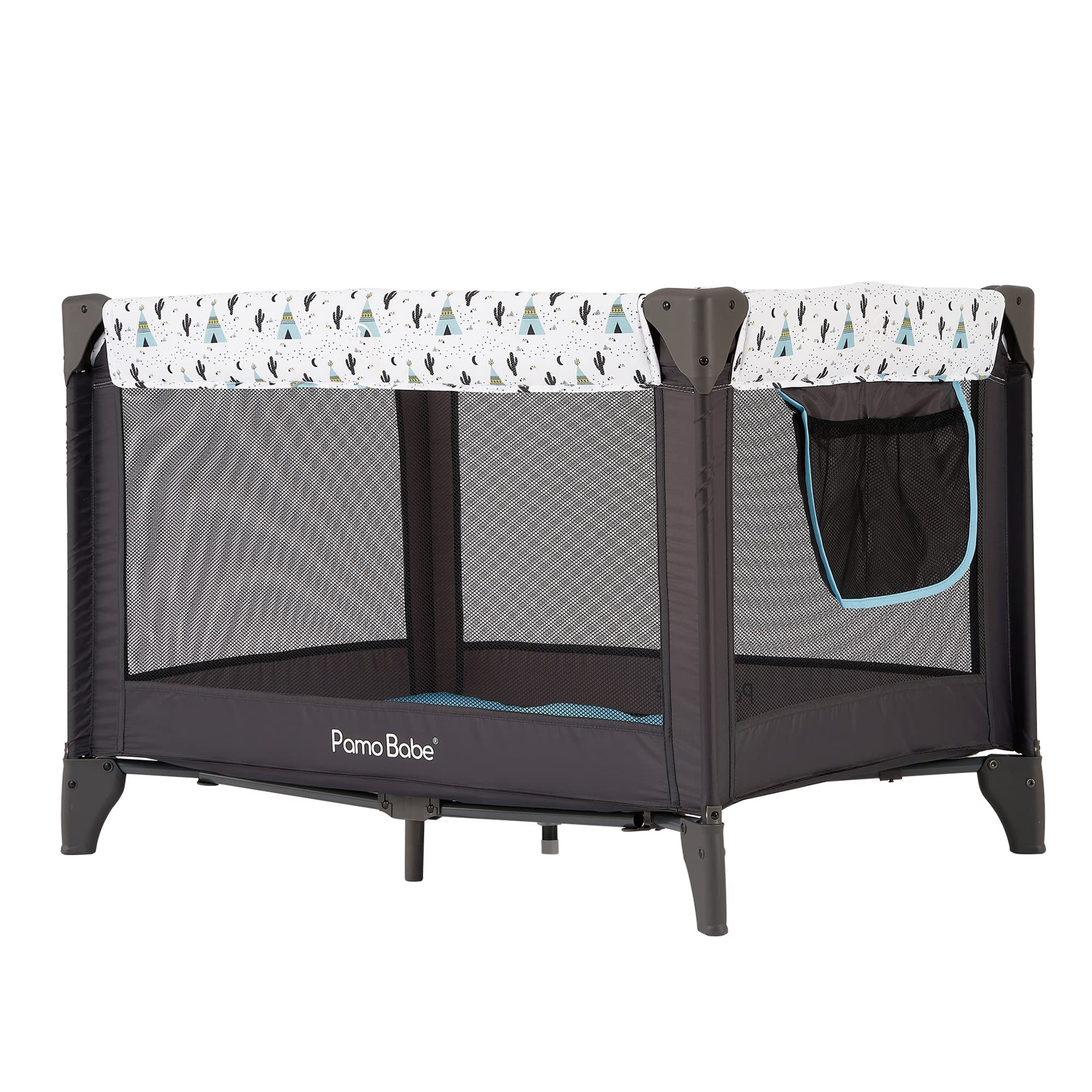Pamo Babe Portable Playard, Baby Playpen for Toddlers with Mattress and Carry Bag(Blue)