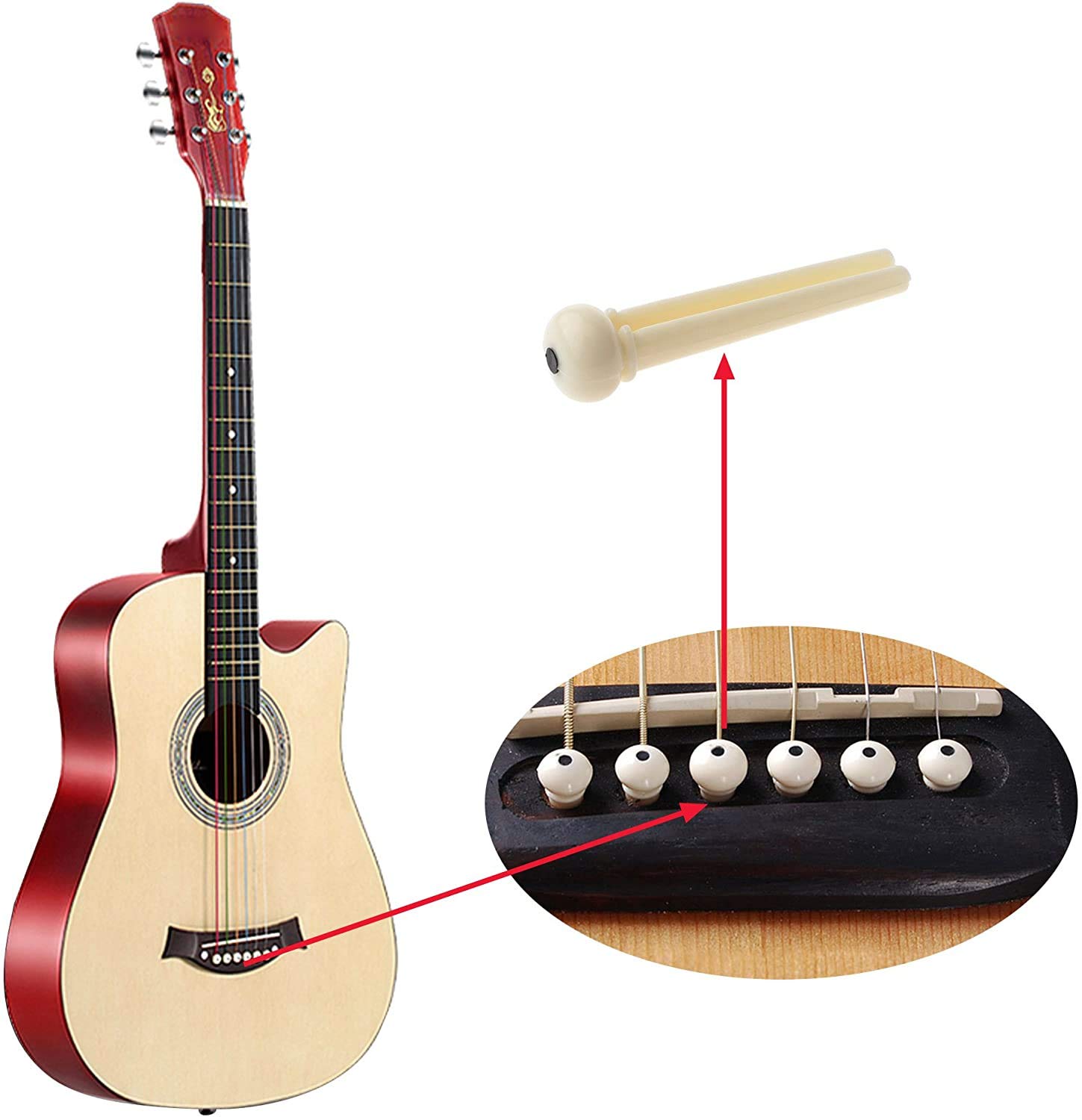 Jiayouy 6 String Acoustic Guitar Rosewood Bridge Saddle Nut Pins Set Including Bridge & Six Bridge Pins & End Pin & Saddle and Nut Replacement Parts - Style B, Beige