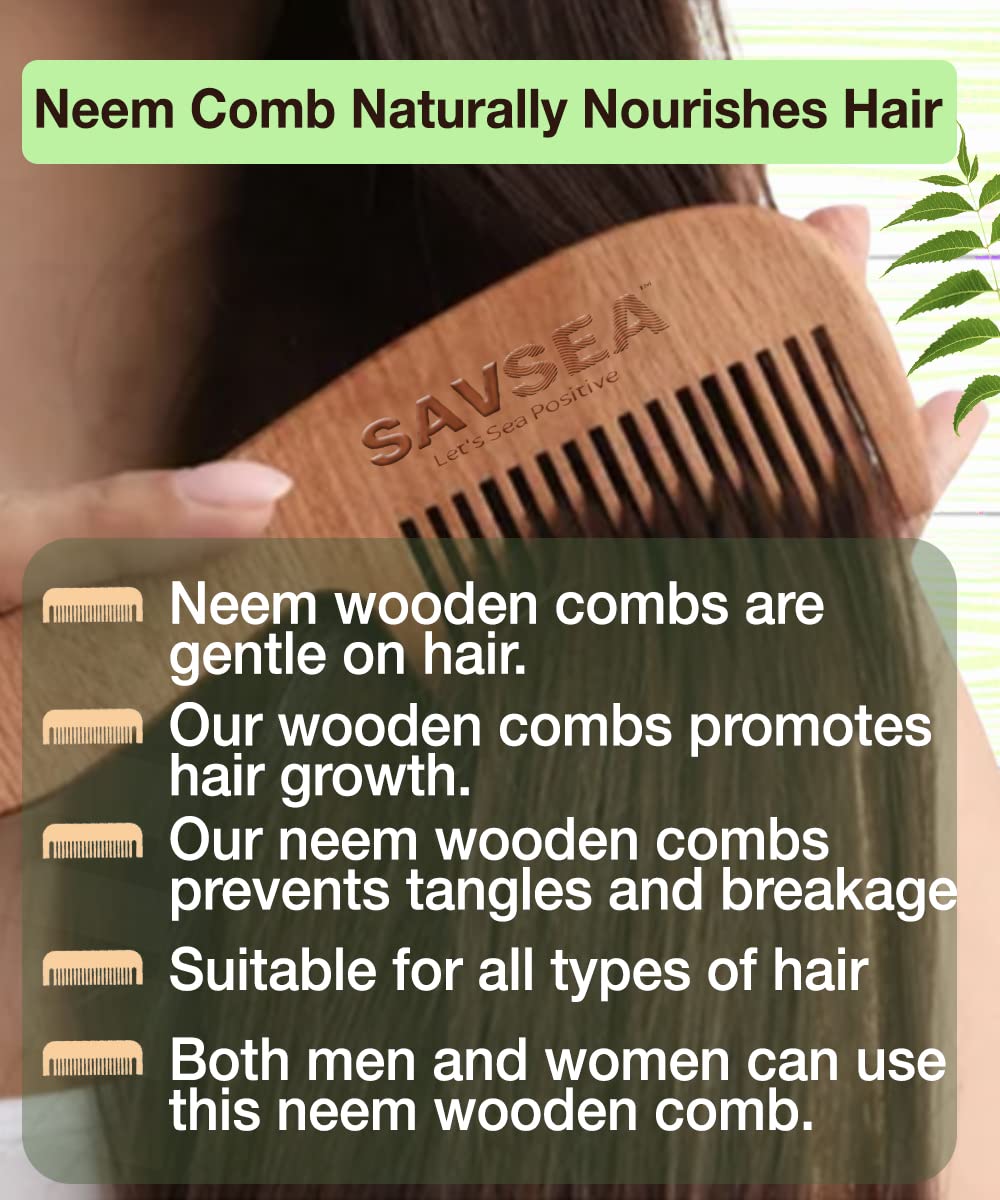 SAVSEA Bamboo Charcoal Soft bristles Toothbrush (8 Count) & Neem Wooden Comb for Men & Women Pack of 3 Combo