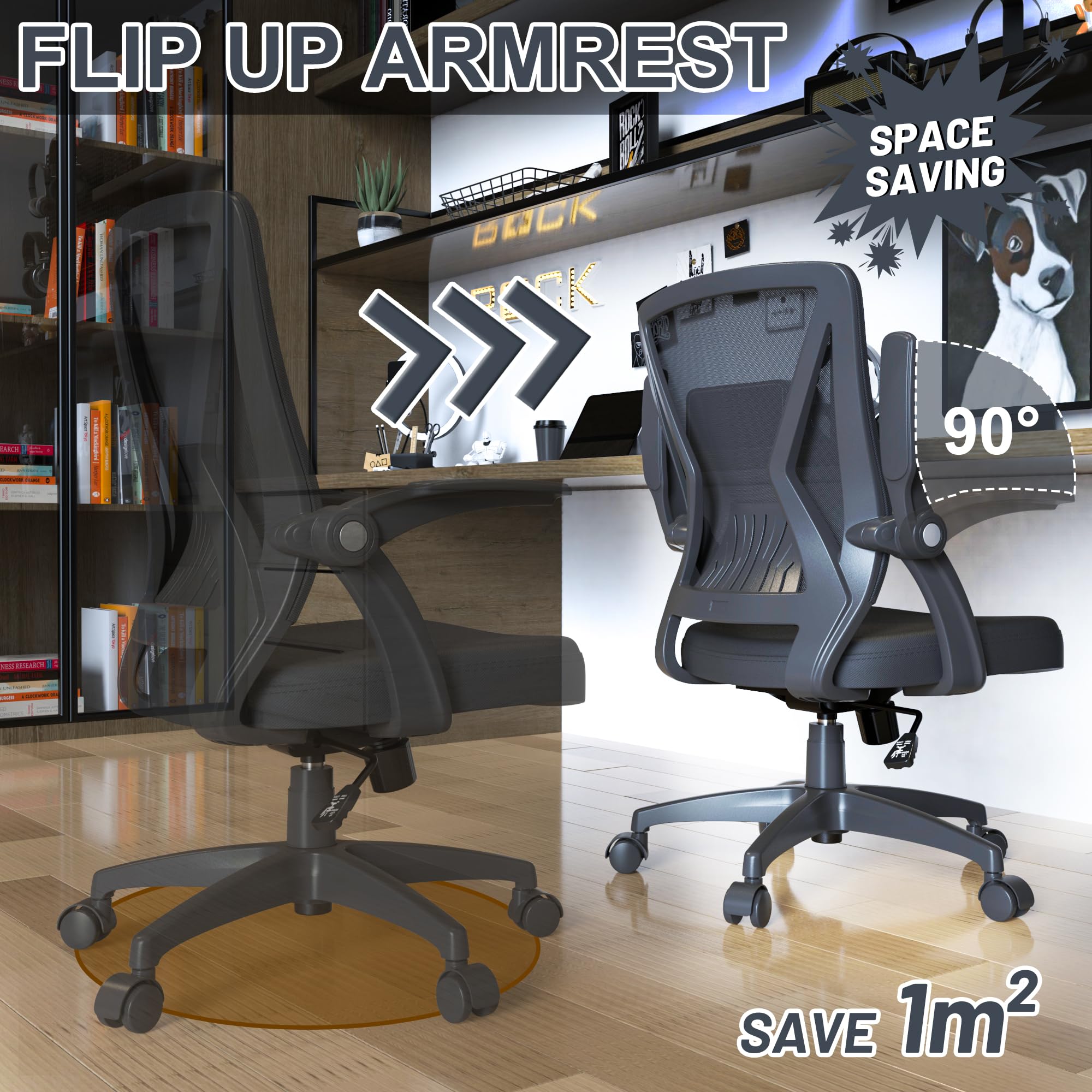 Swivel Ergonomic Mesh Home Office Computer Desk Chair Height Adjustable with Flip Up Arms and Lumbar Support