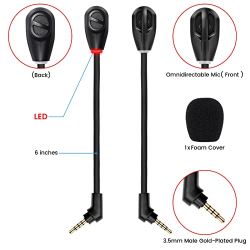 Microphone Replacement for Kingston HyperX Cloud Flight/Flight S Wireless Gaming Headset, Detachable Mic Boom with LED Mute Indicator on PC PS5 PS4 Xbox Series X/S