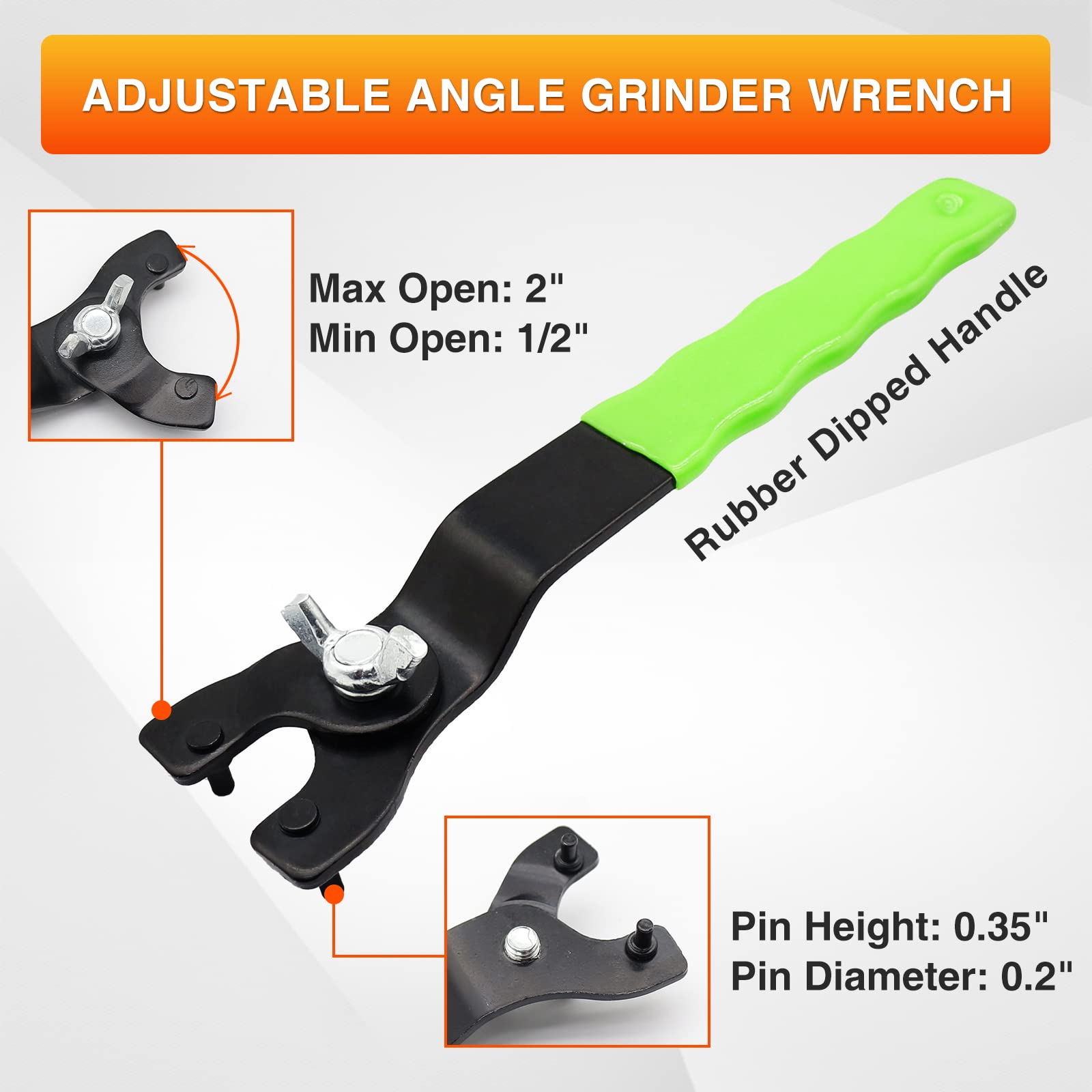 PRETEC Adjustable Angle Grinder Pin Wrench Lock-Nut Spanner Grinder Wrench Universal with 2 Pairs Work Gloves,Compatible 4/5/6/7/9 Inch Angle Grinder