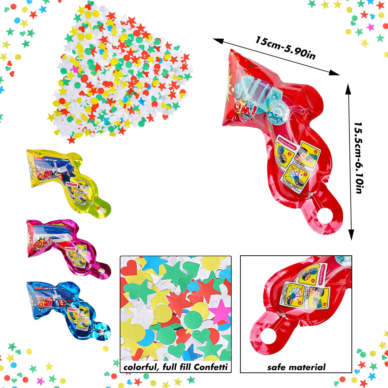 SEASHIMMER 16 Pcs Inflatable Confetti Gun Poppers, Fun Multicolor Party Toy for Graduation, Birthday, Wedding and More!
